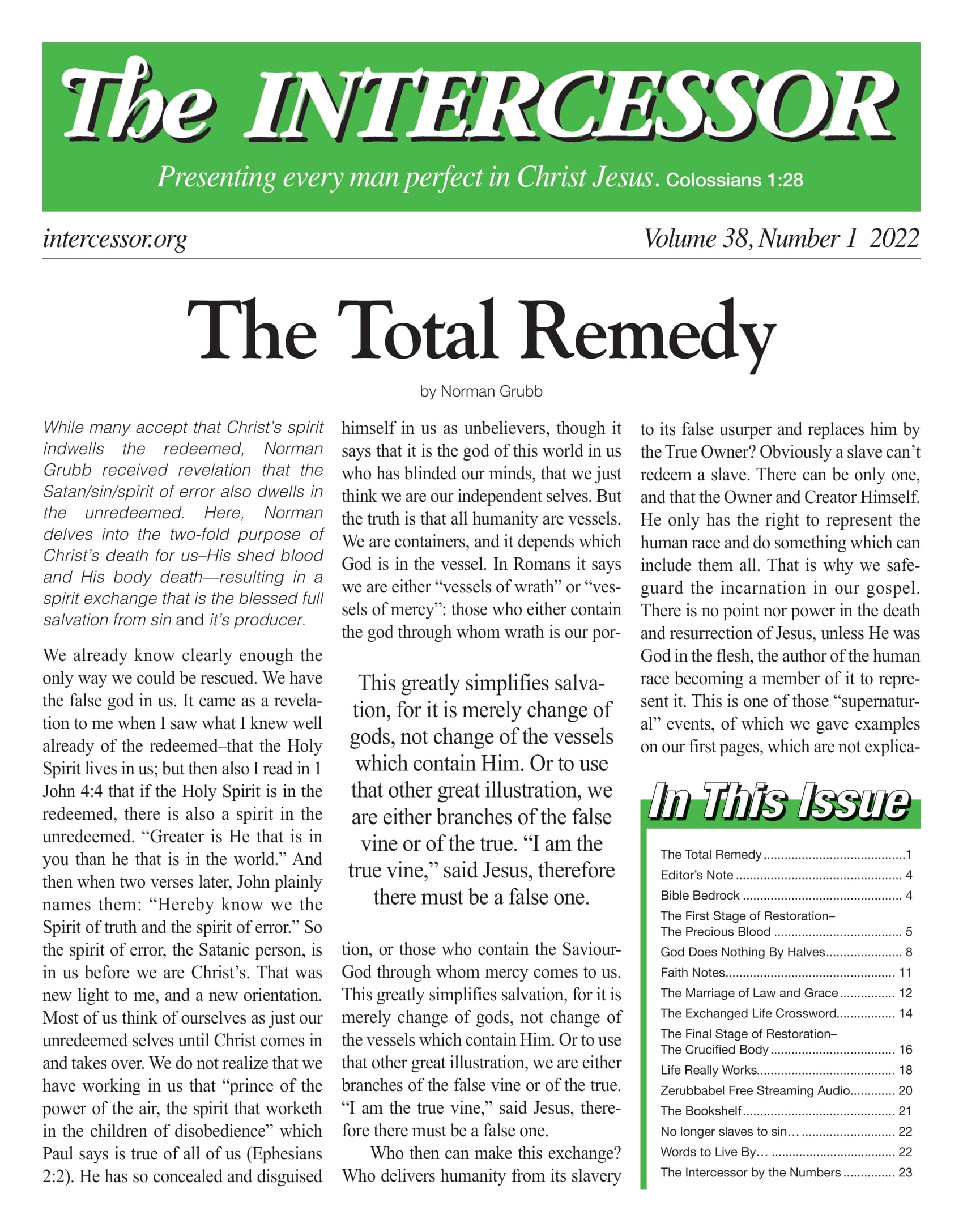 The Intercessor, Vol 38 No 1 - Zerubabbel Press